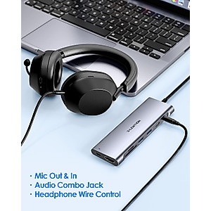 LENTION 3.3FT Long Cable USB C Hub with 4K HDMI, 2 USB 3.0, Card Reader, Aux, Type C Data/Charging Compatible 2023-2016 MacBook Pro, Mac Air/Surface, More, Stable Driver Adapter (CB-C37, Space Gray)