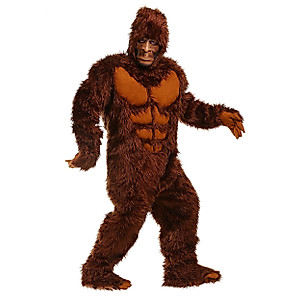 Plus Size Bigfoot Costume | Adult Men's Sasquatch Furry Outfit, Headpiece, Mask, Jumpsuit, Attached Gloves, Shoe Covers 4X Brown