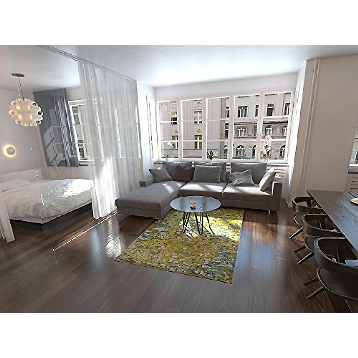 Unique Loom Jardin Collection Colorful, Vibrant, Abstract, Modern Area Rug, 5 x 8 ft, Green/Olive