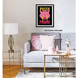 Pink Aesthetic Poster Preppy Room Decor, Cat Canvas Wall Art, Female Power Art Painting, Lightning Art Print for Teen Girls Bedroom College Dorm Room Decor, Girls Trend Wall Decor--12” x 16” Unframed
