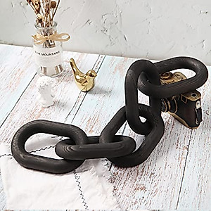 Ohiyoo Wood Chain Link Decor Black, Hand Carved 5-Link Wood Knot Decor for Home Decor, Pine Wood Chain Link Decorative Boho Wood Decor for Coffee Table Farmhouse Decor Shelf Decor (Black)