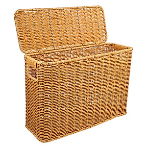 Gadpiparty Large Wicker Storage Basket with Lids Wicker Basket Rattan Magazine Holder Decorative Basket Bin Woven Storage Container, 15 Inch