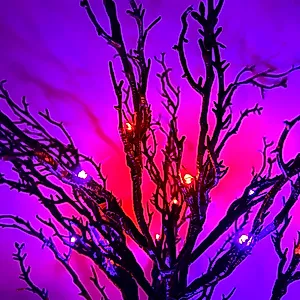 [ Timer ] 24 Inch Orange & Purple Lighted Halloween Tree with 24 LED Black Twigs Tree Lights Battery Operated Tabletop Halloween Spooky Tree Decorations for Indoor Home Party Holiday Festival Decor