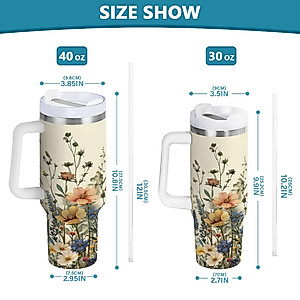 xigua 40 oz Botanical Wildflower Tumbler with Handle and Straw Lid, Stainless Steel Vacuum Insulated Sports Water Bottle, Keeps Cold or Hot Coffee Cup Travel Mug