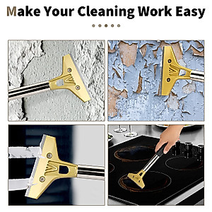 4 inch Razor Blade Scraper, Long Handle Large Cleaning Scraper Tool with 10PCS Extra Metal Blades for Removing Paint, Stickers, Adhesive, Caulk, Cement, Decals, Labels, from Floor, Glass, Window