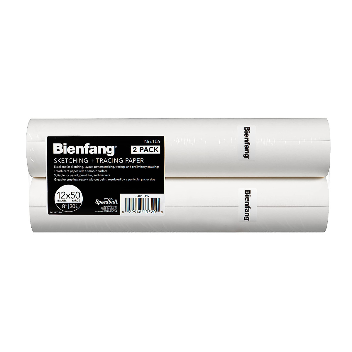 Bienfang Sketching & Tracing Paper Roll, White, 12 Inches x 50 Yards (2-Pack) - for Drawing, Trace, Sketch, Sewing Pattern