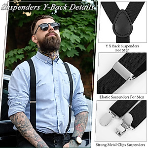 9 Pcs Adjustable Elastic Y Back Style Suspenders Fun Bow Ties for Men with Metal Clips 1 Inch Wide Y Shape Suspenders for Men and Women, 9 Colors