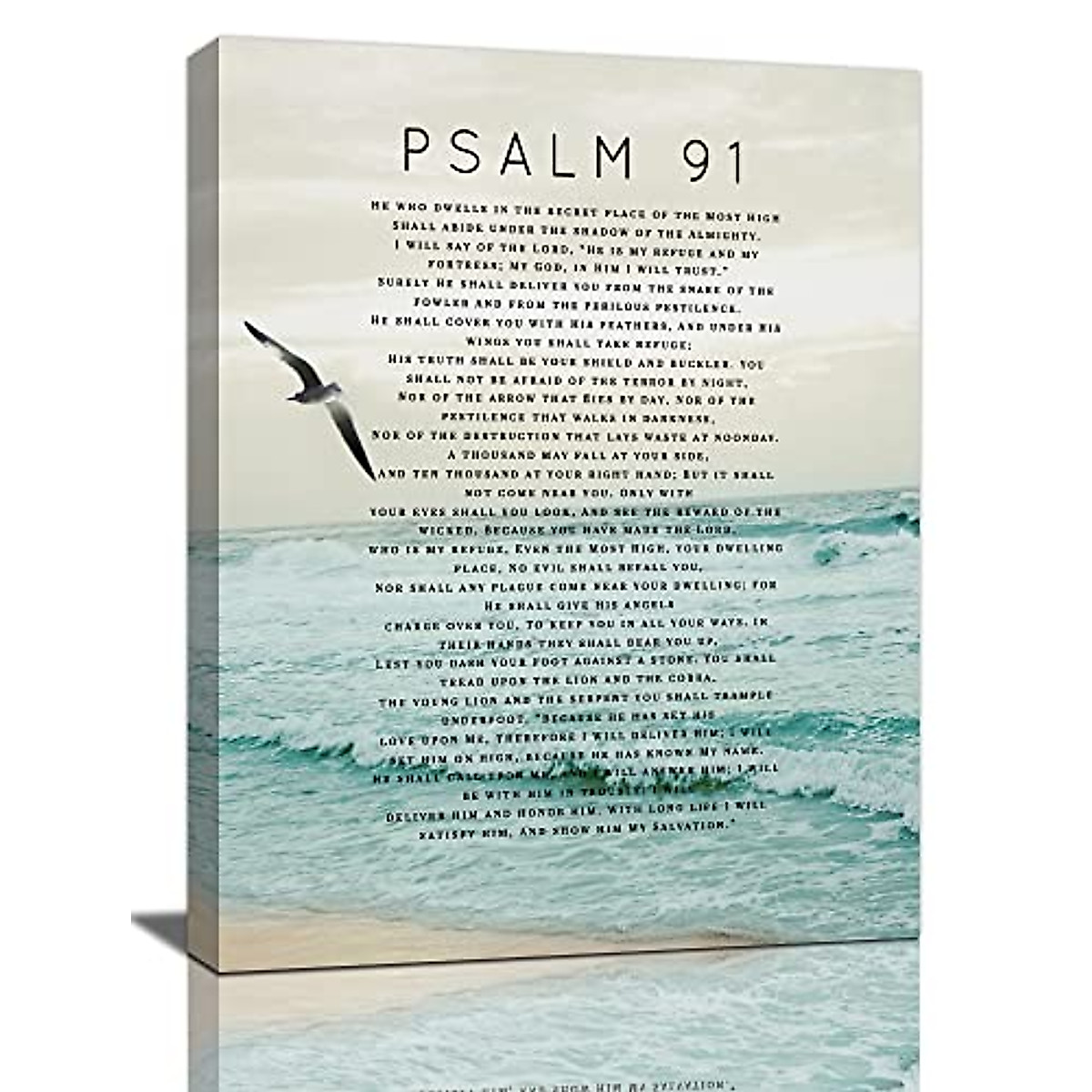 Tourrest Psalm 91 Wall Art Scripture Wall Decor Bible Verse Canvas Prints Christian Religous Framed Artwork for Bedroom Living Room Church 12"x16"
