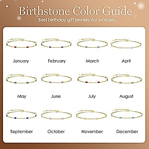 LOUISA SECRET Birthstone Bracelets for Women, 925 Sterling Silver Dainty Simple Women Charm Link Bracelet, Birthday Anniversary Jewelry Gifts for Women Wife Mom Her