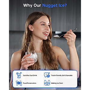 WIE Nugget Countertop Ice Maker, 37lbs/24H Soft Chewable Pebble Portable Ice Machine, One-Click Self-Cleaning Sonic Ice,for Home Kitchen Office, LED Night Light Ice Basket/Ice Scoop Stainless Steel