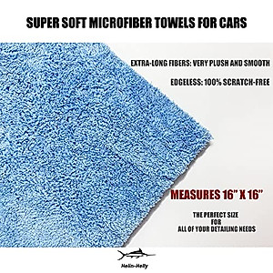 Helin-Helly Edgeless Microfiber Towels for Cars, Car Drying Towel,Microfiber Drying Towels for Cars Detailing, 16 * 16 Inches, Blue, 8 Pack