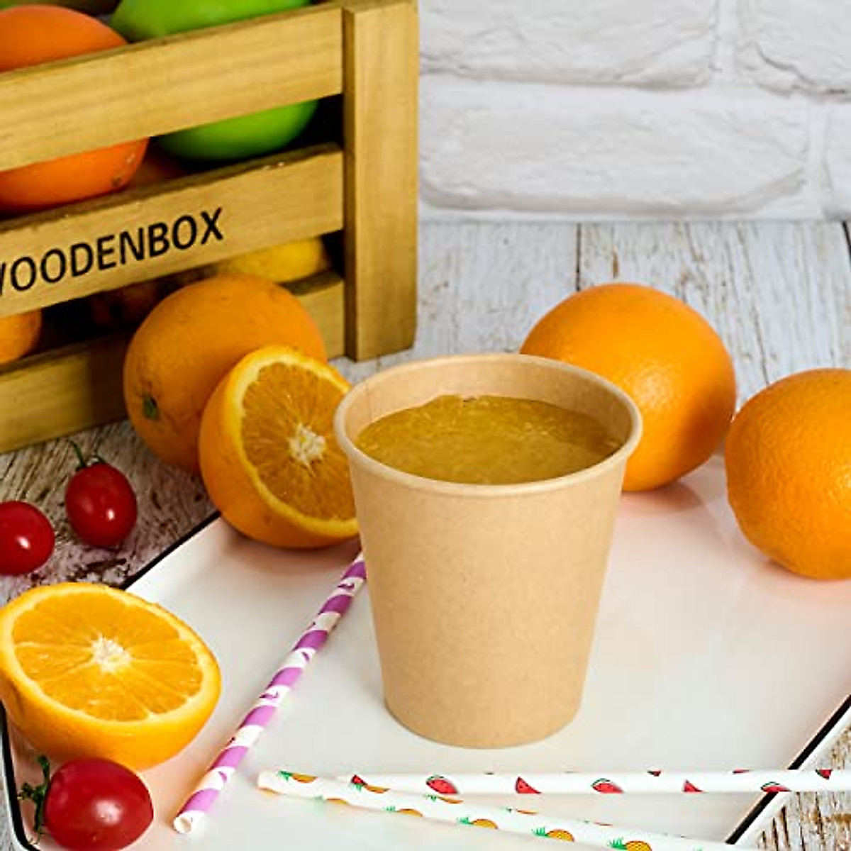 LITOPAK 100 Pack 10oz Kraft Paper Cups, Disposable Coffee Cups, Disposable Drinking Cups, Hot Coffee Cups, Paper Coffee Cups for Water, Coffee, Juice, and Tea.