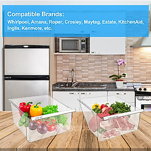 [2 Pack] Upgraded 2188656 Fridge Crisper Drawer (UPPER) & 2188664 Crisper Bin (LOWER) Replacement for Whirlpool Kenmore Refrigerator Drawers with Humidity Control,WP2188656 for Whirlpool Fridge Drawer