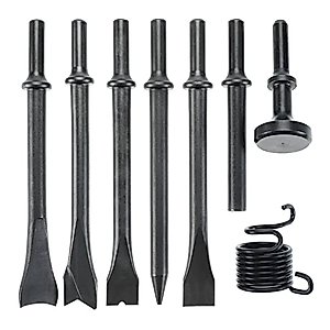 YaeTek 8 Pcs Heavy Duty Smoothing Air Hammer Pneumatic Chisel Bits Tools 0.401'' Shank Pneumatic Chisels with Spring
