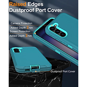 Aliruke for Samsung Galaxy S23-FE Case, with Screen Protector, Dust-Proof Port Cover, Full-Body Silicone Rubber Covered, Military Grade Drop-Proof Shockproof Phone Case for S23 FE 5G, Mint/Teal