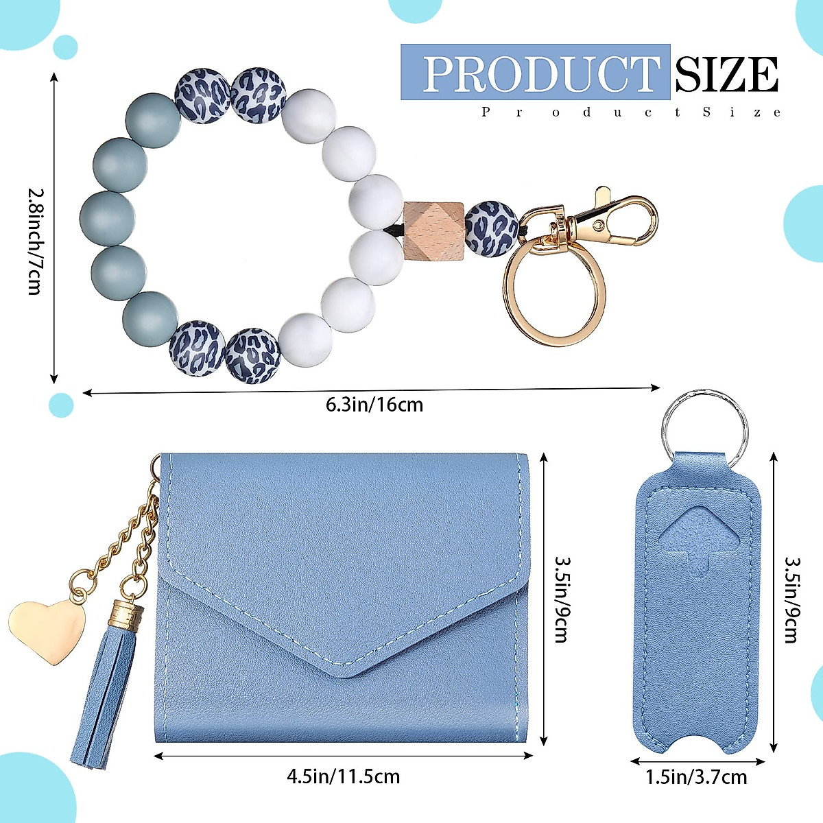 Weewooday Wristlet Bracelet Keychain with Wallet Silicone Beaded Keychain Leather Keychain Lipstick Holder Sleeves (Sky Blue)