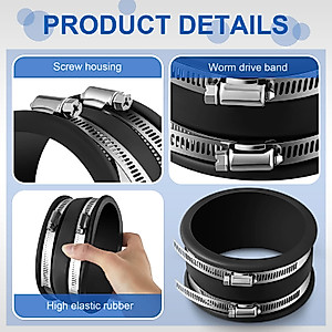 Minatee Dust Control Flex Cuffs with Stainless Steel Hose Clamps, Flexible PVC Coupling for Plastic and Copper Plumbing Connections, Connector Ports Dust Collection Fittings(4 Inch, 6 Pcs)