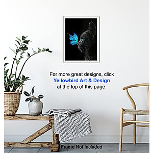 Cat Wall Decor - Butterfly Wall Decor - Blue Butterfly - Black Cat - Cat Gifts for Women - Cute Cat Poster - Cat Posters for Girls Bedroom - Cat Lover Gifts - Cat Wall Art - Butterfly Wall Art
