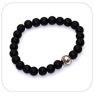 Nsitbbuery Fashion Baseball Bracelet 8MM Matte Agate Lava Rock Beads Bracelet(Onyx White)
