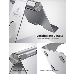 Tablet Stand Adjustable, Lamicall Phone Stand : Desktop Stand Holder Dock Compatible with Phone Xs Max XR, New iPad 2018 Pro 9.7, 10.5, Air Mini 2 3 4, Kindle, Accessories, Tab (4-13 inch) - Silver