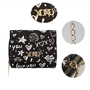 XOXO Women’s Wallet Mini White Graffeti Print Saffiano Zip Around Indexer With Chain Crossbody Strap XW321517G-42-A03 0