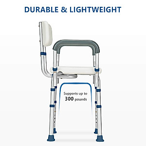 𝐆𝐫𝐞𝐞𝐧𝐂𝐡𝐢𝐞𝐟 Narrow Shower Chair for Inside Tub, Small Bathtub Chair with Arms and Back Removable, Shower Chair for Elderly and Disabled, Sturdy & Height Adjustable & Cutout Seat, 300lbs