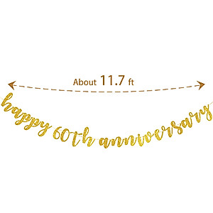 Dalaber Happy 60th Anniversary Banner, 60th Wedding / Anniversary Party Decorations, Happy Anniversary Theme Party Sign Anniversary Banner - Gold