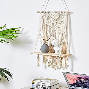 Ebristar Macrame Wall Hanging Shelf, Wood Hanging Shelf Organizer Hanger, Rope Wall Hanging Shelf Plant Hangers, Handmade Boho Woven Home Wall Decor¡­