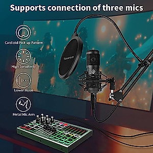 Podcast Equipment Bundle for 2 - Audio Interface DJ Mixer with Podcast Microphone All-In-One Audio Mixer with Headphone