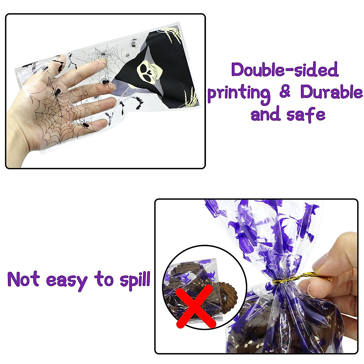 150PCS Halloween Treat Bags Halloween Cellophane Treat Bags with Twist Ties for Halloween Party Favor Supplies