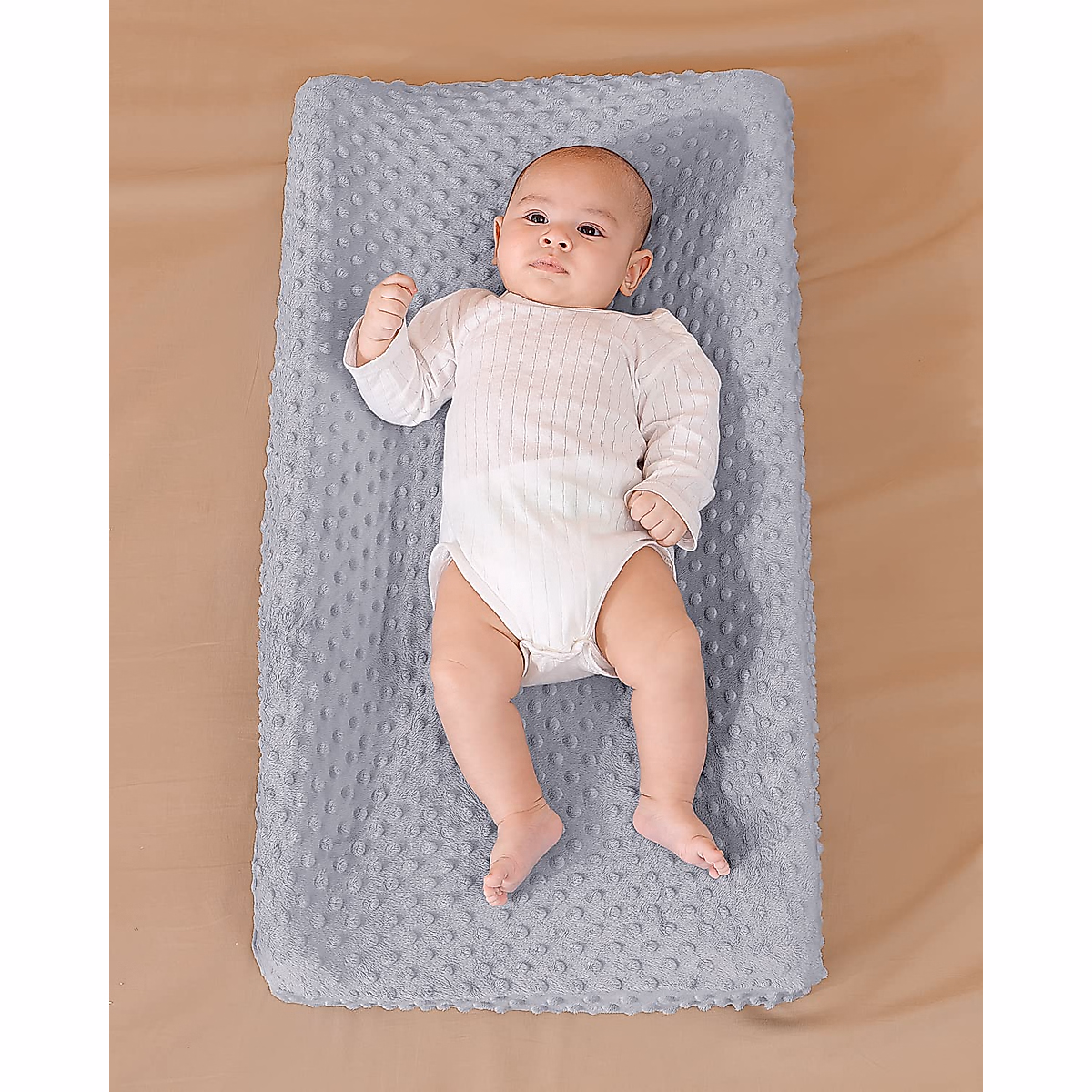 Solid Changing Table Pad Cover Cradle Sheet, Fits 32"/34''x16" Contoured Diaper Changing Pad, Ultra Soft Cozy Minky Dots Plush Changing Table Covers, Breathable Wipeable Removable (Grey)