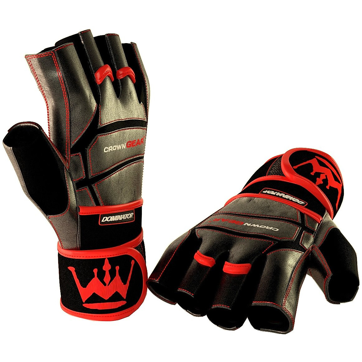 Crown Gear Weightlifting Gloves for Gym Fitness Crossfit Bodybuilding - Workout Weight Lifting Gloves for Men & Women - DOMINATOR Leather Crossfit Training Gloves Wrist Support Wraps (L)