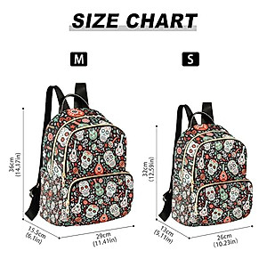 Yasala Halloween Women Backpack Tribal Sugar Skull Guitar Travel Bag Compact Daily Bag Diaper Bag