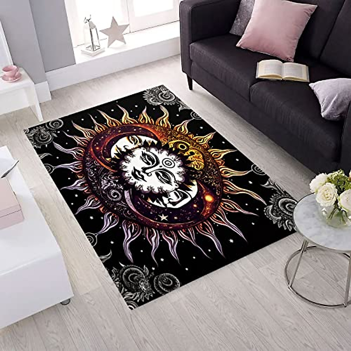 AVEEWA Mushroom Skull Sun Moon Area Rugs 3D Digital Print Carpet Living Room Bedroom Sofa Mat Door Mat Home Decoration