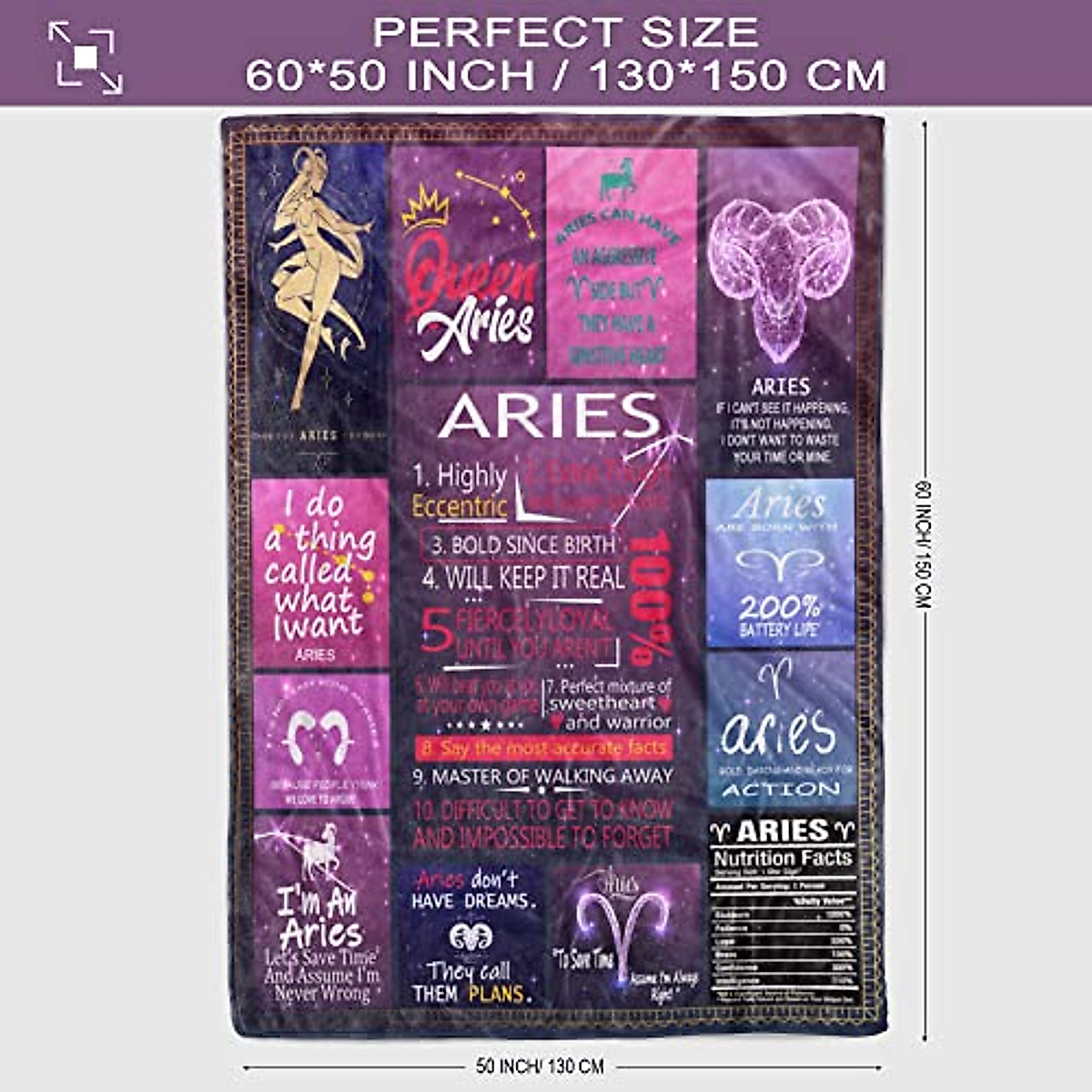 Shanfeirui Aries Gifts for Women, Zodiac Gifts for Women, Astrology Gifts for Women, Zodiac Blanket, Aries Blanket, April Birthday Gifts for Women Blankets 50" X 60"