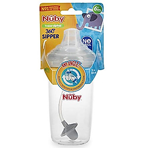 Nuby Tritan No-Spill Trainer Cup with Silicone Spout & 360 Weighted Straw with Hygienic Cover