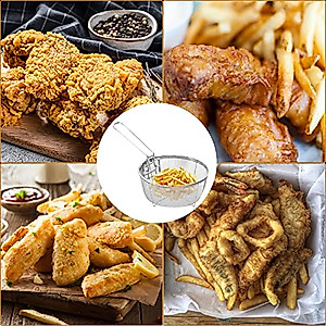 Stainless Steel Deep Fry Basket Fried Basket, Round Fryer Basket, Deep Wire Strainer for Frying, Oil Drainer Strainer Tool with Handle, Ideal for Chips, Fries, Shrimps