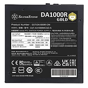 SilverStone Technology Decathlon DA1000R Gold Cybenetics Gold 1000W PCIe 5.0 Fully Modular ATX 3.0 Power Supply, SST-DA1000R-GM