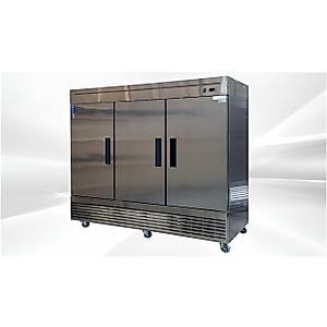 Elite Kitchen Supply Commercial Reach In Refrigerator, ETL NSF 3 Door Fridge Cooler Merchandiser, 83" W 64 cu.ft. Stainless Steel Interior