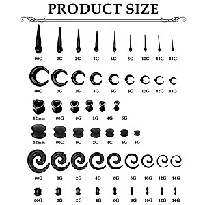 FASACCO 98Pcs Ear Stretching Kit 14G-00G Ear Gauges Expander Set Acrylic Tapers and Plugs & Silicone Tunnels Taper Spiral Tapers Gauges for Ears, Black