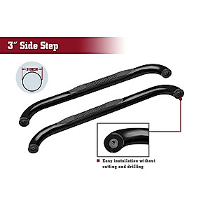 TAC Side Steps fit 1998-2011 Ford Ranger Regular Cab Pickup Truck 3 inches Black Side Bars Nerf Bars Step Rails Running Boards Rock Panel Off Road Exterior Accessories (2 Pieces Running Boards)