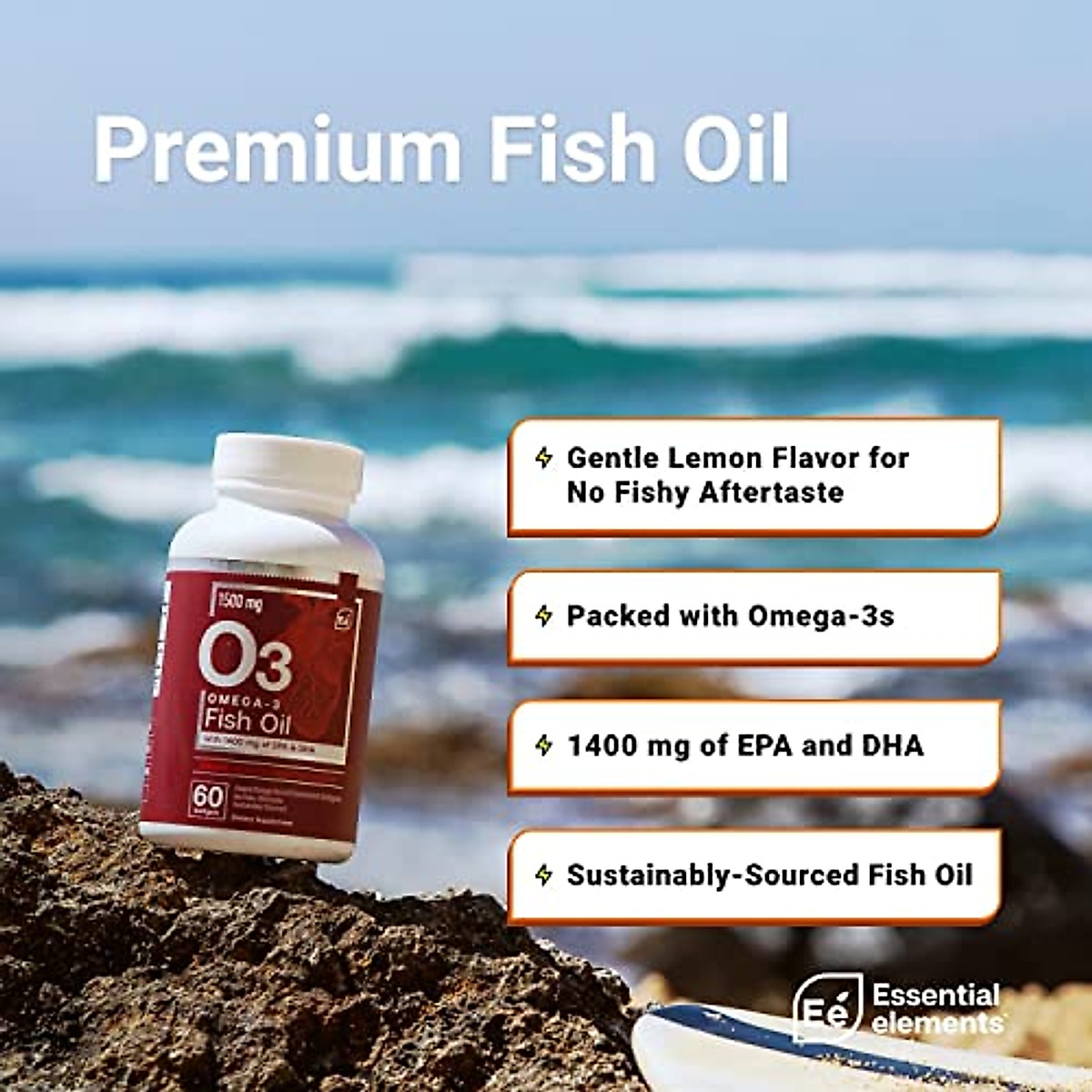 Essential Elements Omega-3 Fish Oil Supplement with EPA & DHA | Fatty Acids for Immune, Heart & Cognitive Support | 60 Softgels