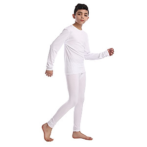 CVVTEE Boys Athletic Base Layer Compression Underwear Set 2pcs Thermal Long John for Kids (10(Height:51.18"-55.12"), White)