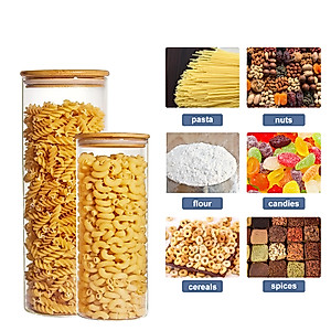 RoweLLsouL Glass Storage Jars, Transparent Food Containers Set of 3, Food Jars with Bamboo Wood Lid for Kitchen Ingredients Storage, Coffee Beans, Candy, Cookies, Rice, Sugar, Flour, Pasta, Nuts