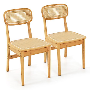 Giantex Rattan Dining Chairs Set of 2, Boho Cane Kitchen Chairs, Max Load 300 Lbs, Bamboo Armless Dining Room Chairs