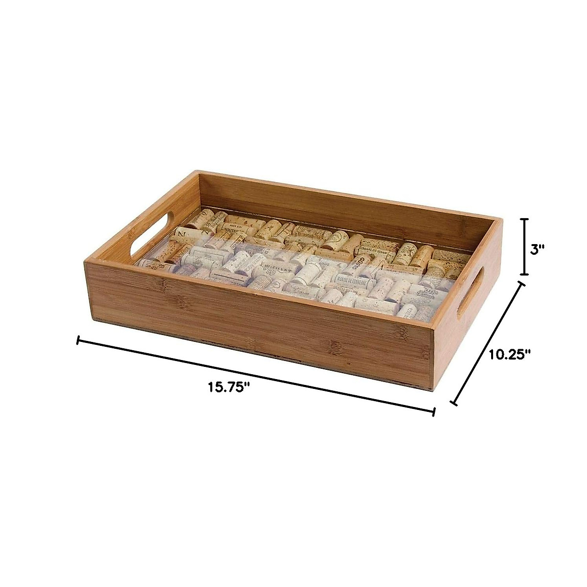 Oenophilia Greenophile Bamboo Cork Service Tray Kit With Handles, 100% Bamboo, Glass Pane, Serving Platter for Wine, Beer, Charcuterie, Appetizers, and More, Do-it-Yourself, Corks NOT included