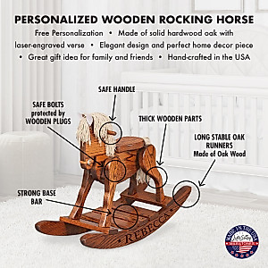LifeSong Milestones Personalized Solid Oak Wooden Rocking Horse Butterfly Toy for Toddlers Children and Kids Housewarming Nursery Gift Handcrafted in The USA Size: Measures 34" L x 11.5" W x 24" H