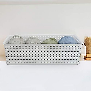 AnnkkyUS 4-Pack White Plastic Basket Trays, Rectangle Paper Storage Baskets