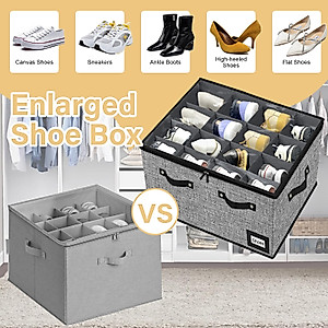 ouruer Shoe Storage Organizer for Closet,Stackable Shoe Storage Boxes for Entryway,Foldable Shoes Rack Organizer,Clear Large Shoe Bin Fits up to 16 Pairs of Low-Top Shoes or 8 Paris of High-Top Shoes