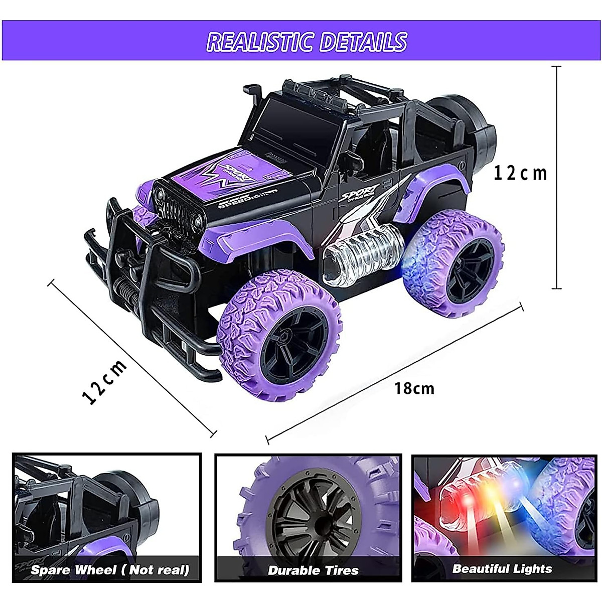 Ynybusi Remote Control Car RC Racing Cars, 1:20 Scale Remote Control Monster Truck, 2.4Ghz LED Light Off-Road Rc Cars,Toy Cars Gift for Kids Boys Girls 6 7 8 9 10 Years Old (#Purple)